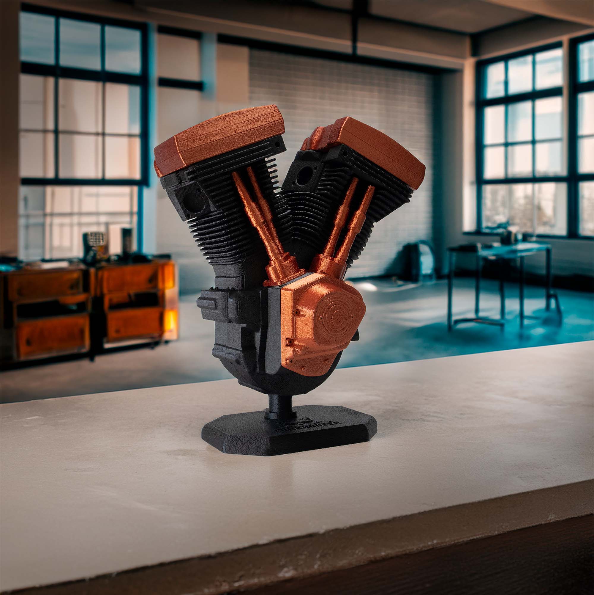 V-Twin Engine Display | Matte Black and Copper